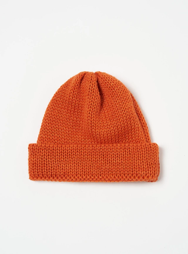 Universal Works Short Watch Cap in Orange British Wool | King's Cross
