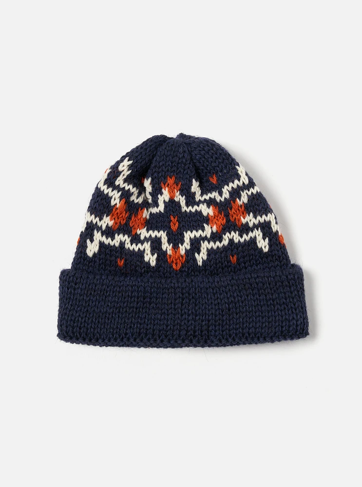 Universal Works Short Watch Cap in Navy/Ecru British Wool | King's Cross