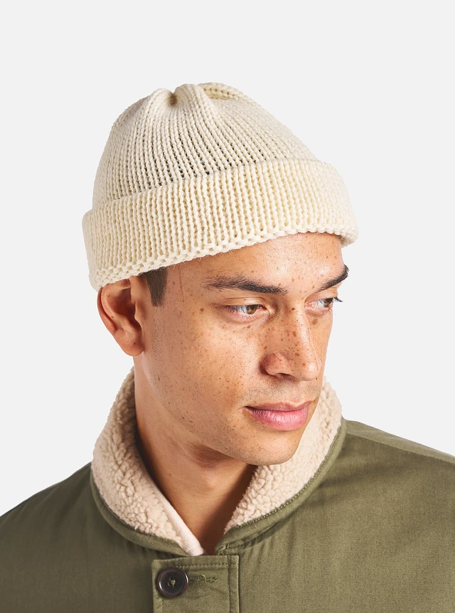 Universal Works Short Watch Cap in Ecru British Wool | King's Cross