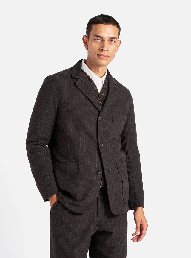 Universal Works Three Button Jacket Brown Italian Pinstripe | King's Cross