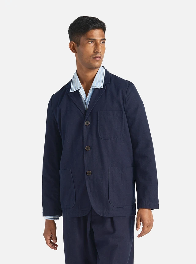 Universal Works Three Button Jacket Navy Brushed Moleskin | King's Cross