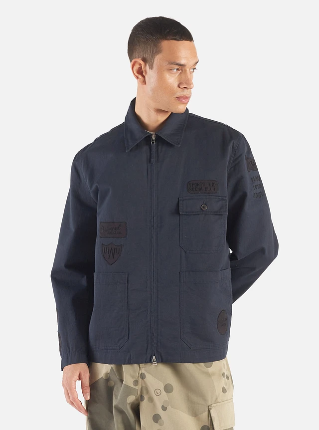 Universal Works Gower Jacket in Embroidered Navy Twill | King's Cross