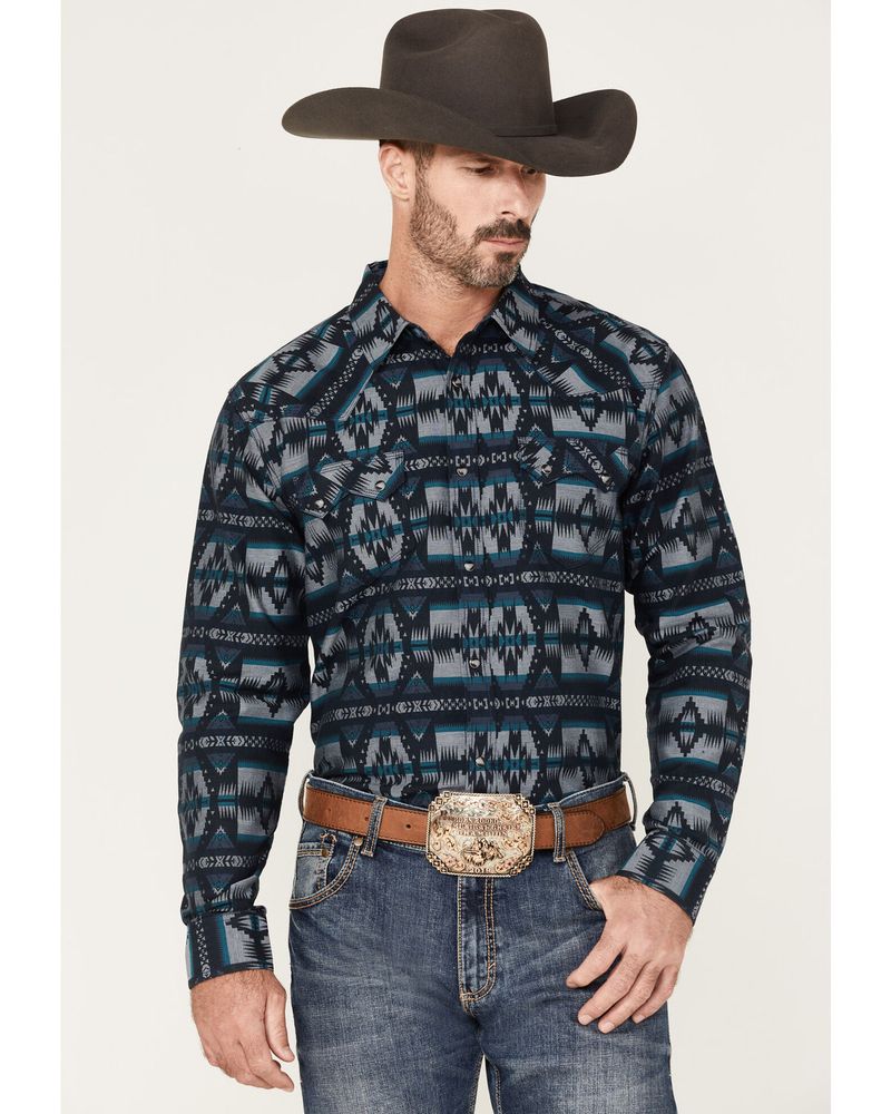 Moonshine Spirit Men's Wolf Moon Southwestern Striped Long Sleeve Snap ...