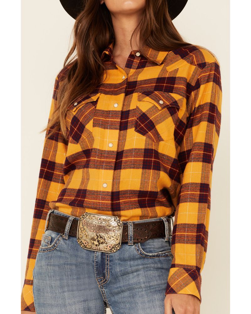 Wrangler Women's Mustard & Burgundy Plaid Long Sleeve Snap Western ...