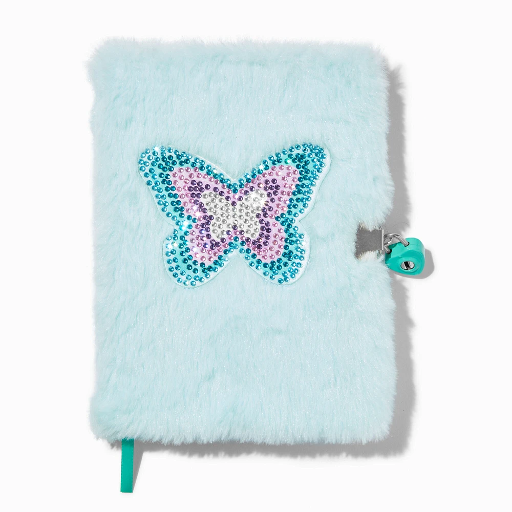 Claire's Bling Butterfly Blue Furry Lock Diary | Hamilton Place