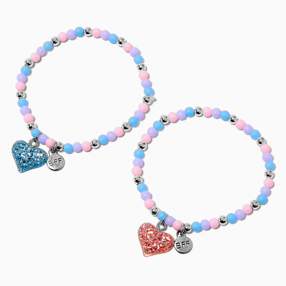 Claire's Best Friends Glitter Hearts Seed Bead Stretch Bracelets - 2 ...