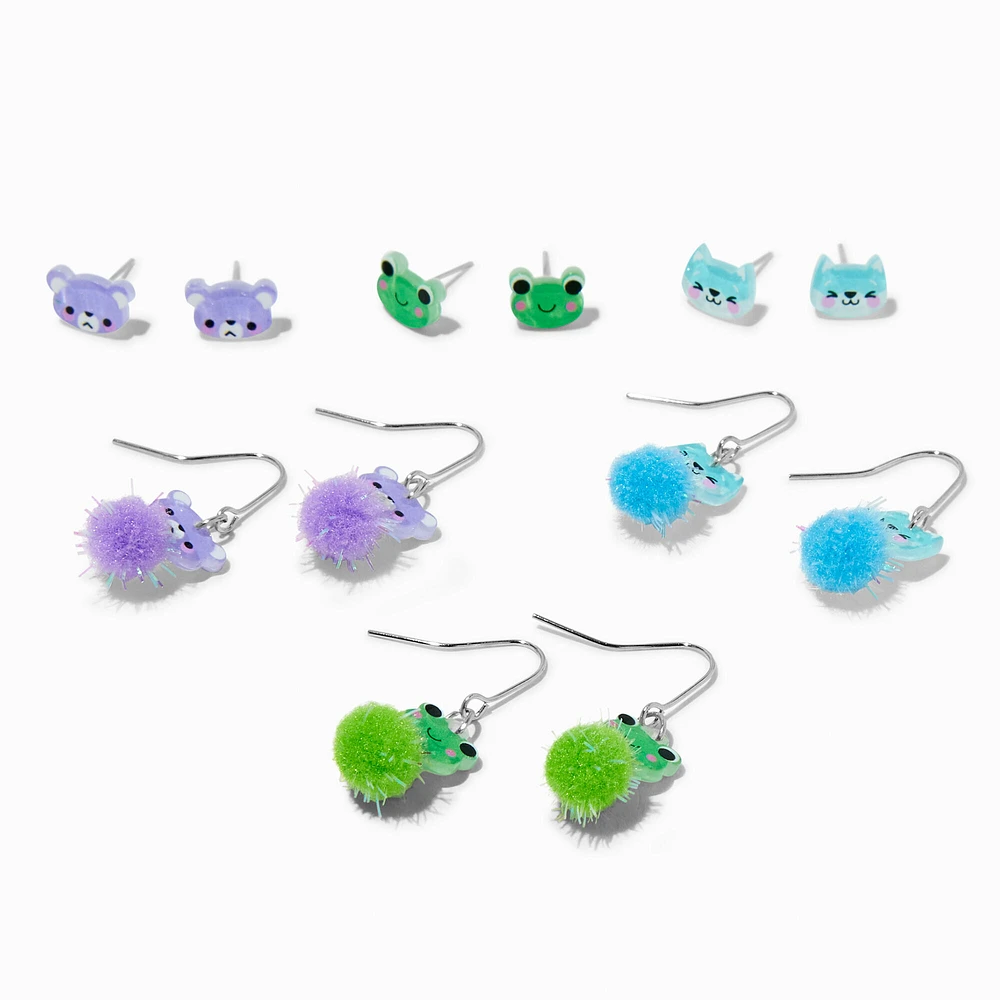 Claire's Pom Pom Critters Mixed Stud & Drop Earrings - 6 Pack ...