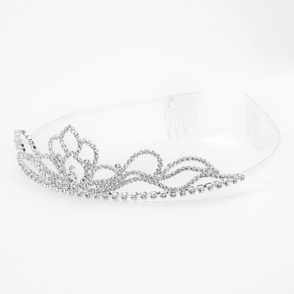 Claire's Silver Rhinestone Mini Lotus Tiara | Hamilton Place