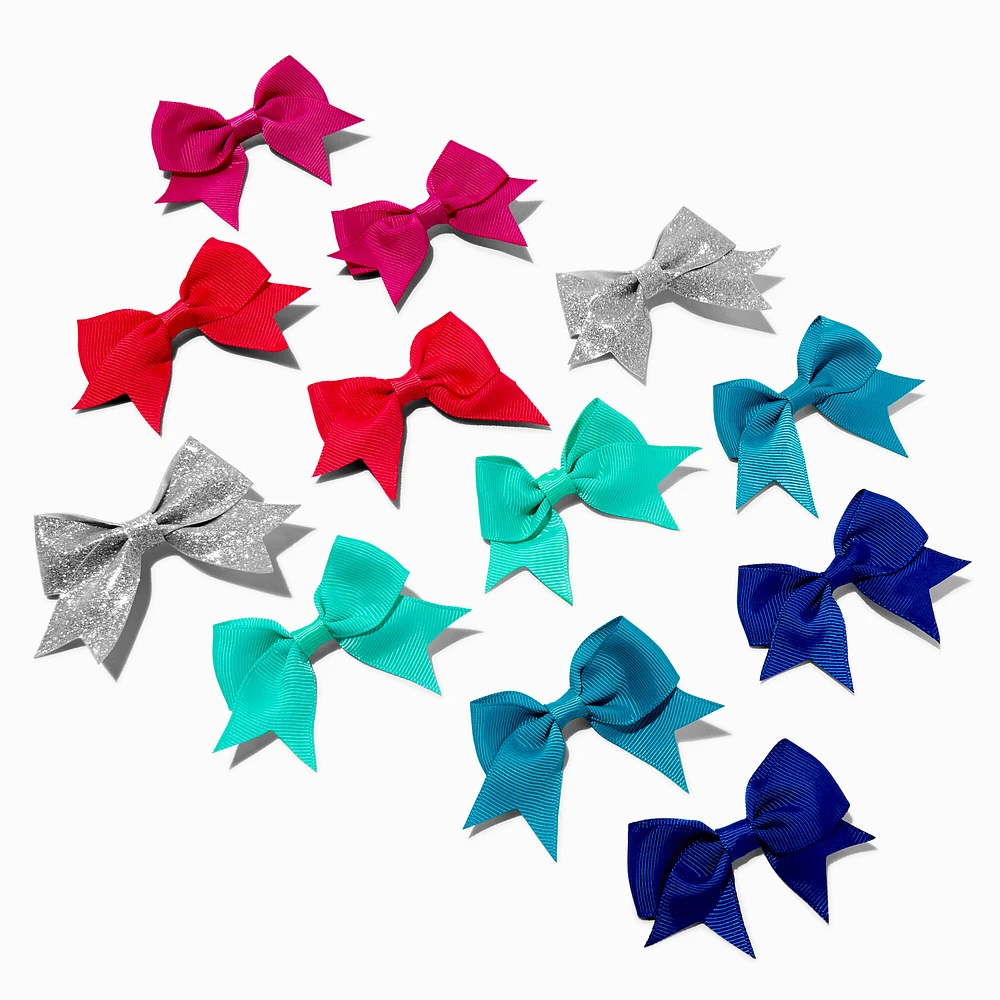 Claire's Club Jewel Tone Mini Hair Bow Clips - 12 Pack | Mission Valley