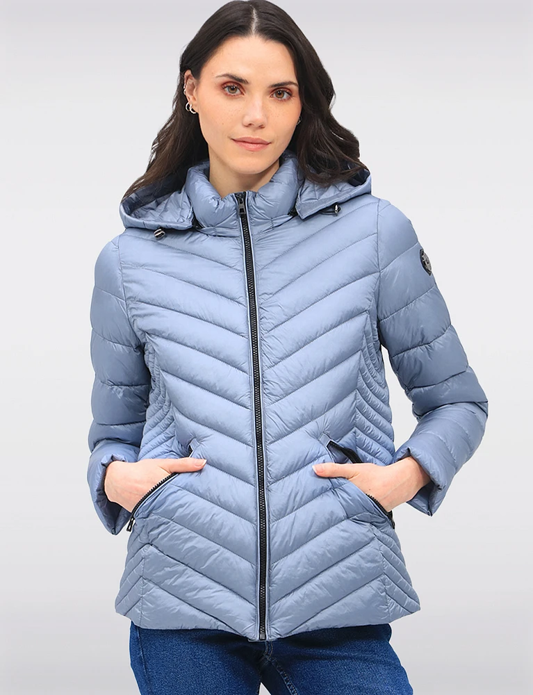 Saki Vegan Lightweight Multi-Quilt Design Puffer Jacket with Detachable ...
