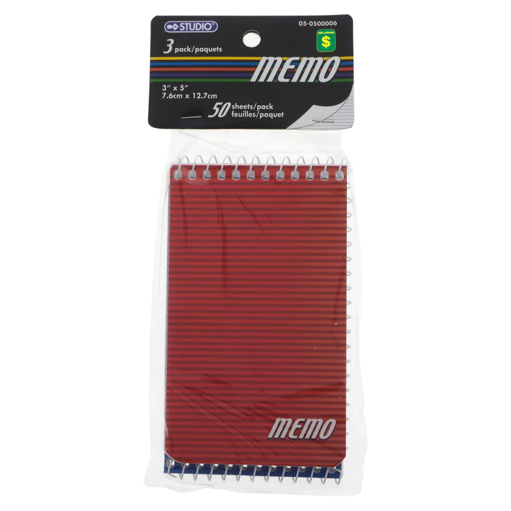 Dollarama Spiral Memo Note Pads 3PK (Assorted Colours) - Case of 24 ...