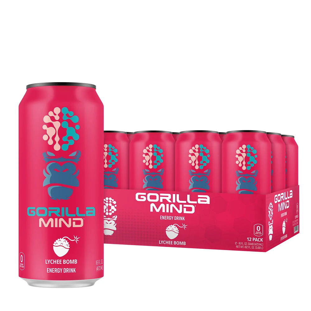 GNC Gorilla Mind Energy Drink - Lychee Bomb - 16Oz. (12 Cans ...