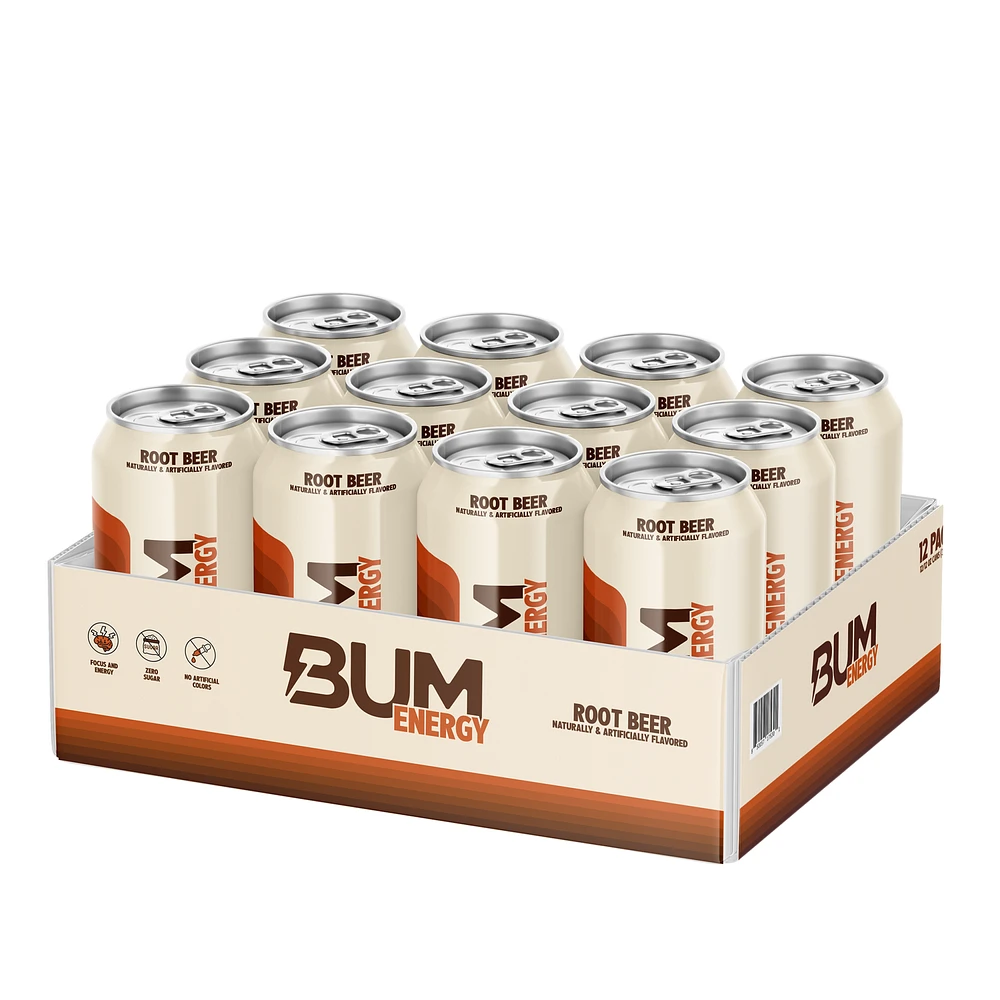 GNC Bum Energy Energy Drink - Root Beer - 12Oz. (12 Cans) - Zero Sugar ...