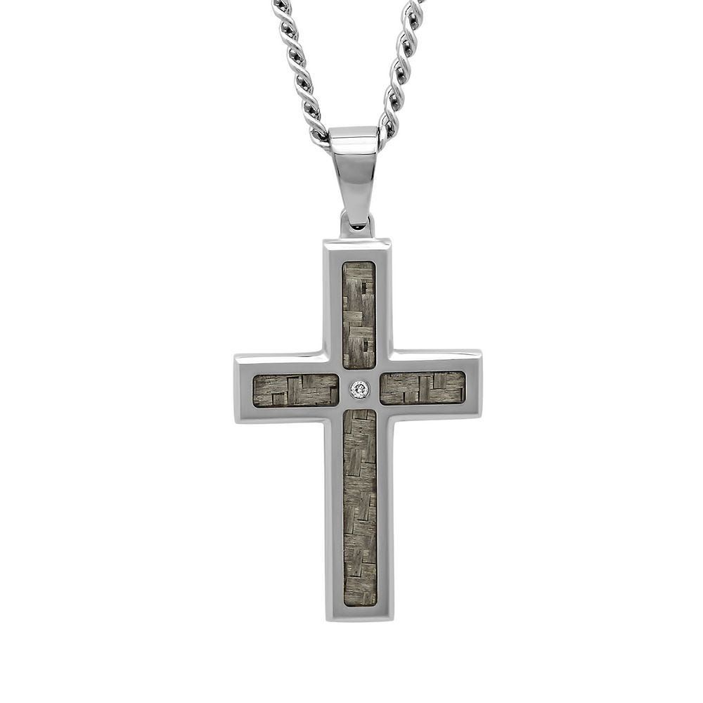 Helzberg Men's Diamond Cross Pendant in Stainless Steel & Carbon Fiber ...
