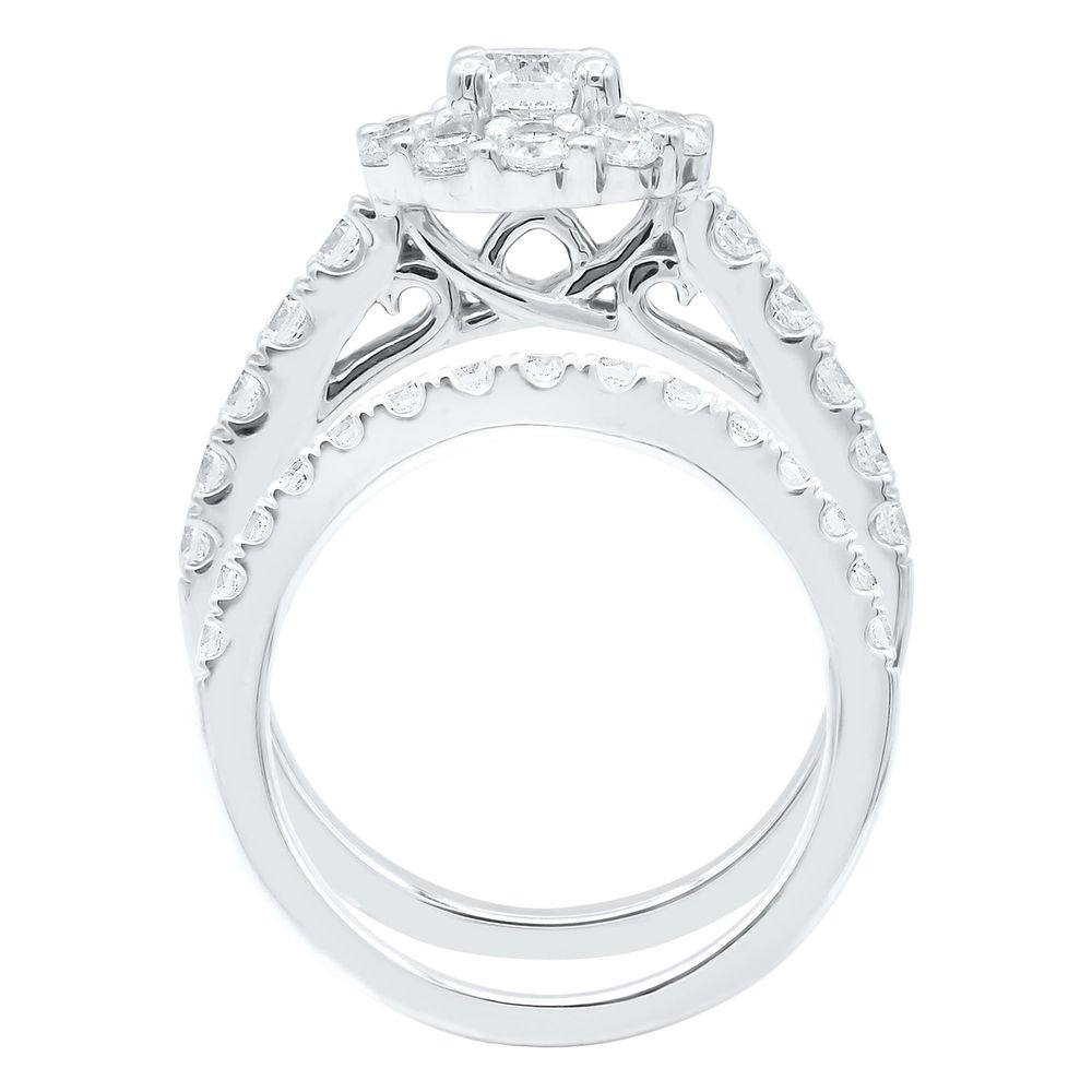Helzberg 2 ct. tw. Diamond Halo Engagement Ring Set 14K White Gold ...