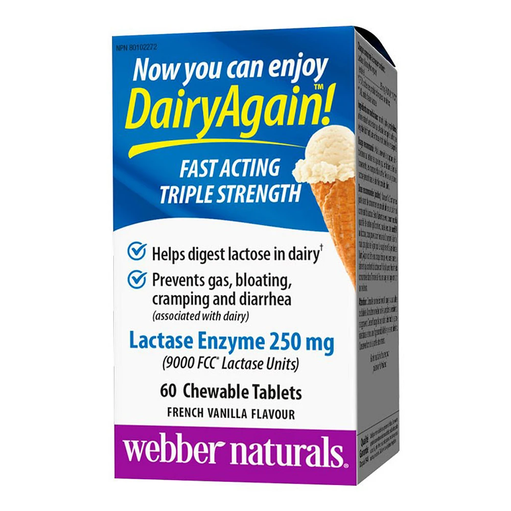 Webber Naturals Dairy Again Lactase Enzyme Chewable - 60s | Coquitlam ...