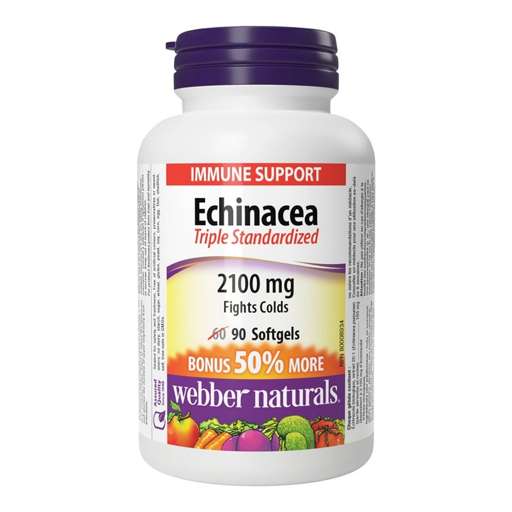 Webber Naturals Triple Standardized Echinacea Softgels - 2100 mg - 90's ...