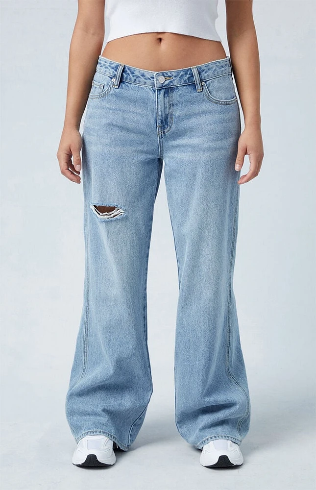 PacSun Eco Light Indigo Glitter Low Rise Baggy Jeans | Arden Fair
