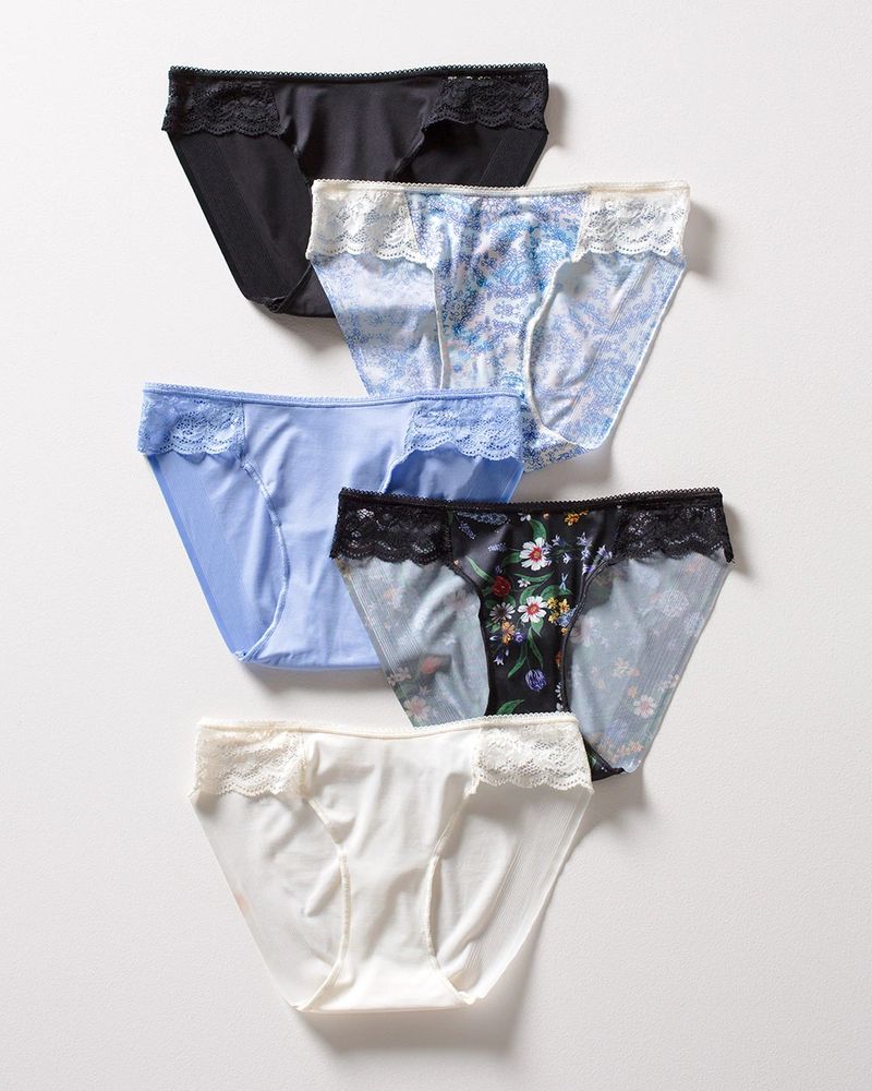 Soma Vanishing Edge Microfiber Bikini with Lace 5 Pack, PERENNIAL BLOOM ...