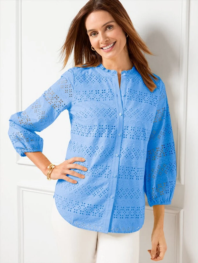 Talbots Eyelet Button Front Top | Hamilton Place