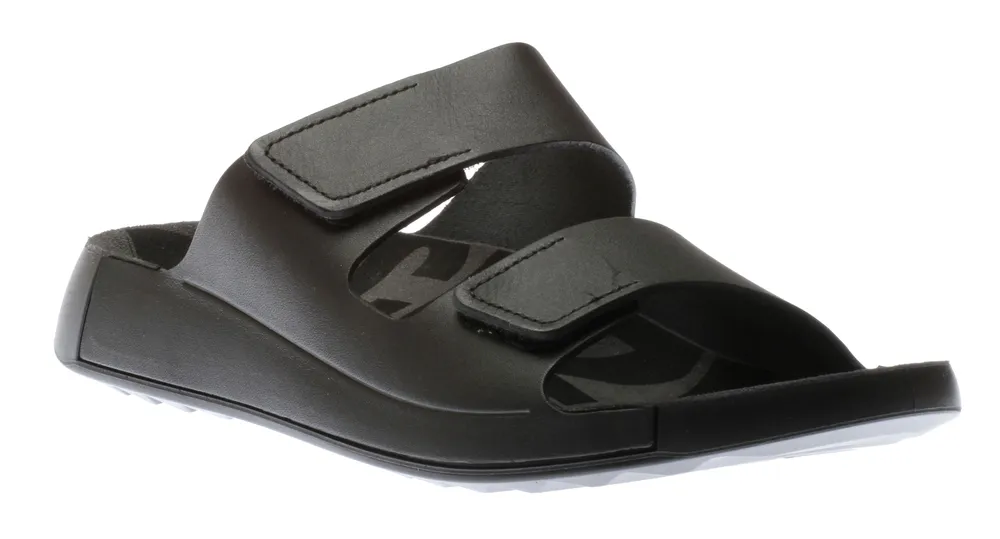 Ecco Men's 2nd Cozmo Black Leather Double Strap Slide Sandal | Bramalea ...