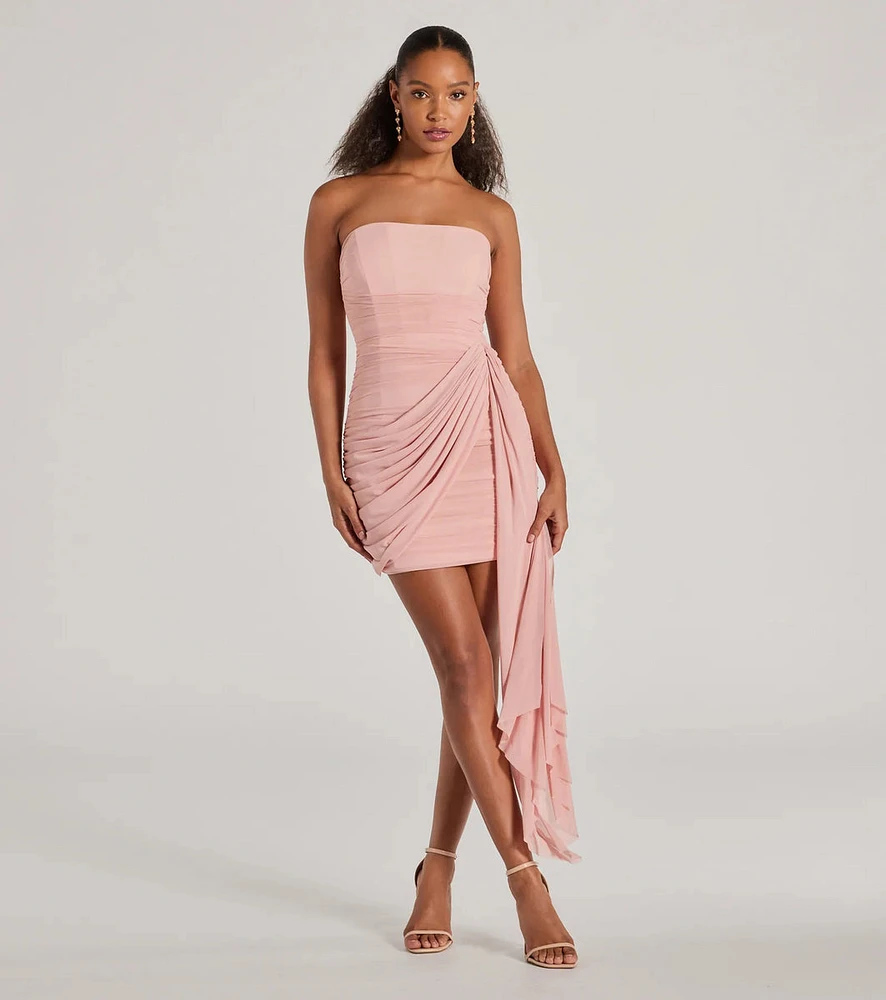 Windsor Kaiya Strapless Bodycon Ruched Mesh Mini Dress | Hamilton Place