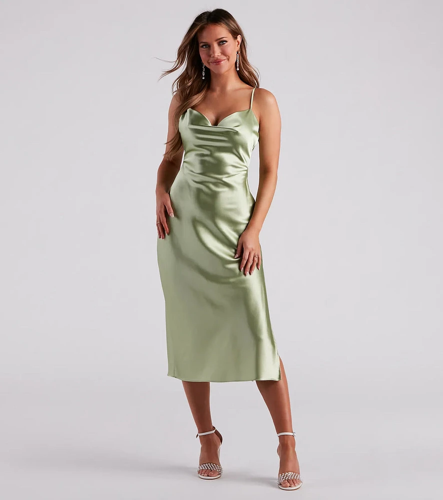Windsor Silky Sleek Satin Slip Midi Dress | MainPlace Mall