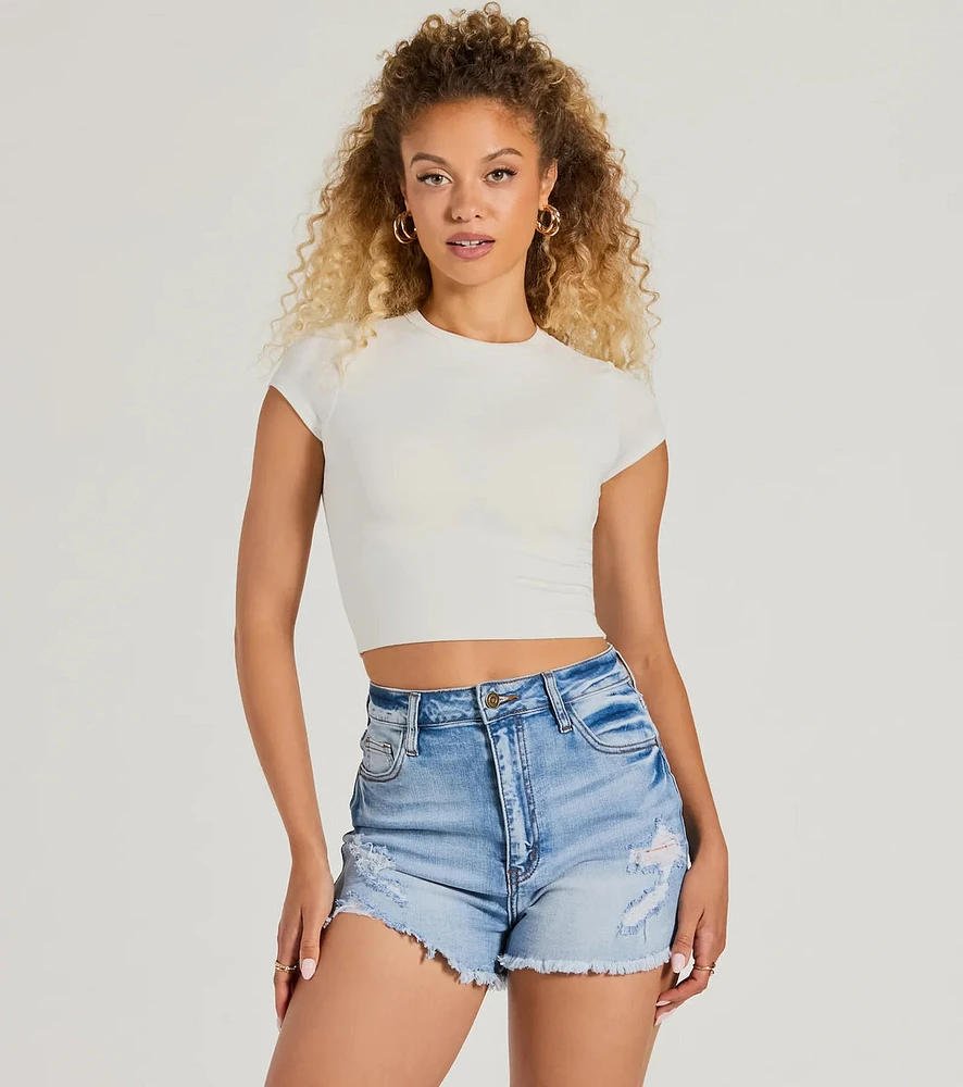 Windsor Trendy Distressed High Waist Cut-Off Denim Shorts | Hamilton Place