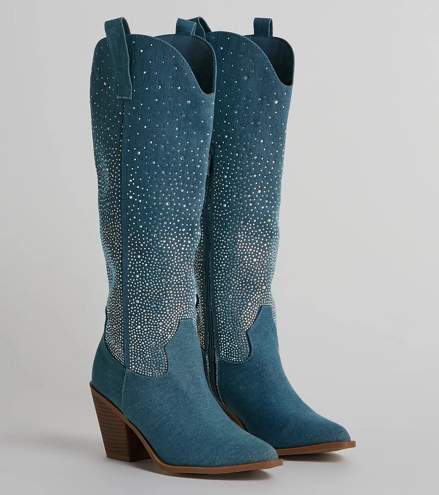 Windsor Upbeat Glam Rhinestone Denim Cowboy Boots | Hamilton Place