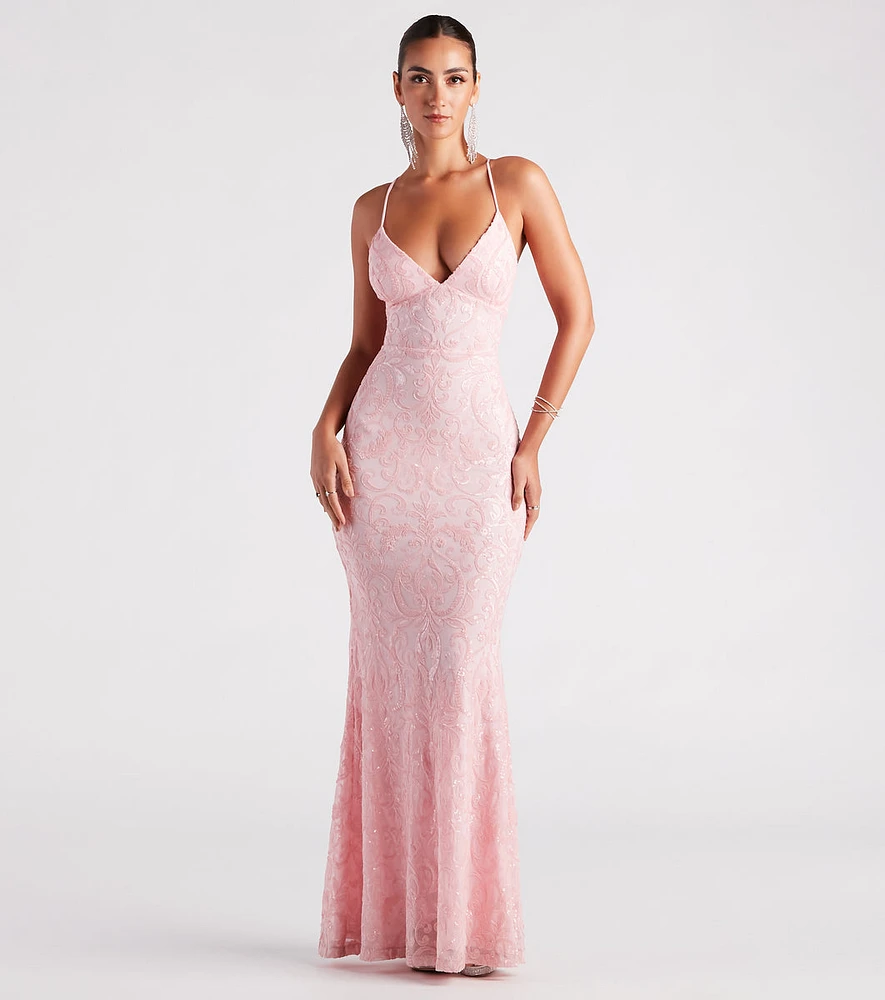 Windsor Bethanie Formal Sequin V-Neck Mermaid Dress | CoolSprings Galleria