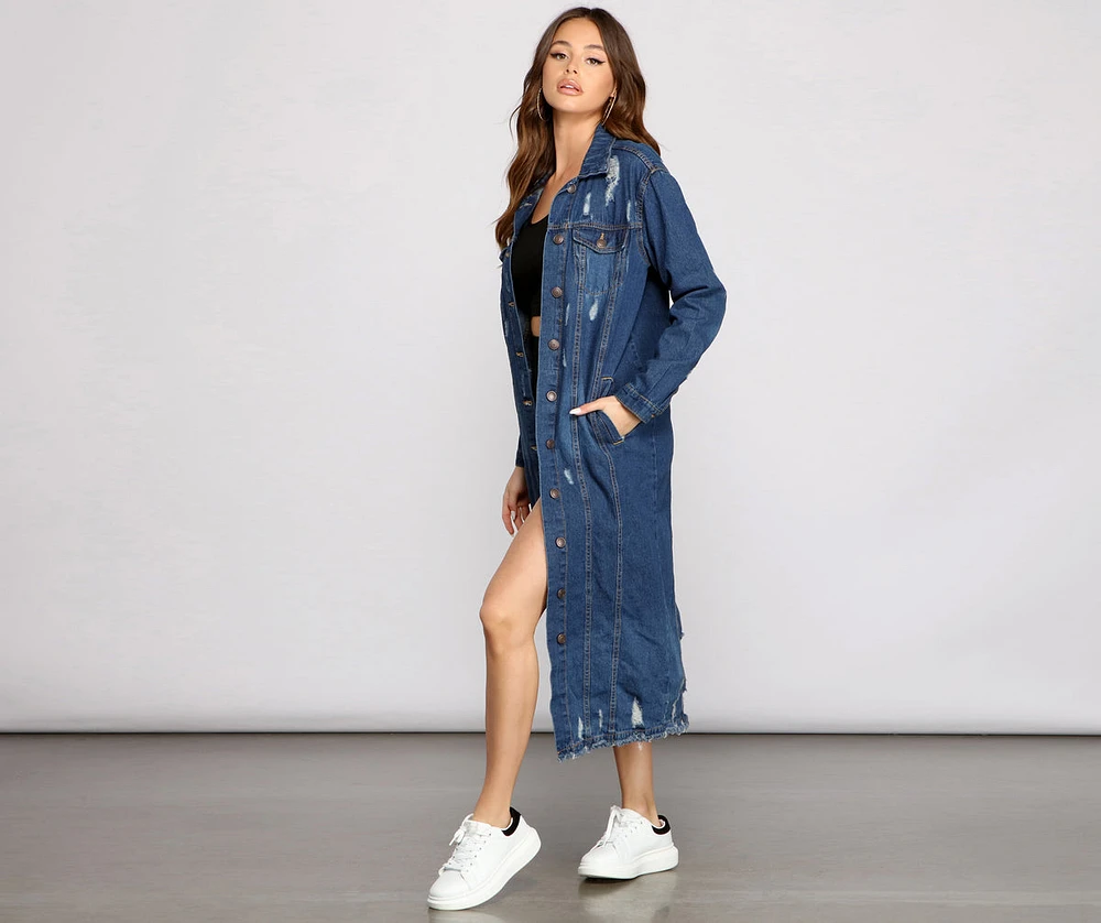 Windsor Level Up Destructed Long Line Denim Jacket | Hamilton Place