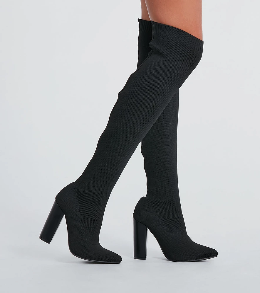 Windsor Knit Girl Thigh-High Block Heel Boots | Hamilton Place