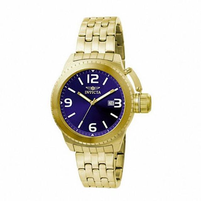 Zales Men's Invicta Corduba Gold-Tone Watch with Blue Dial (Model: 0990 ...